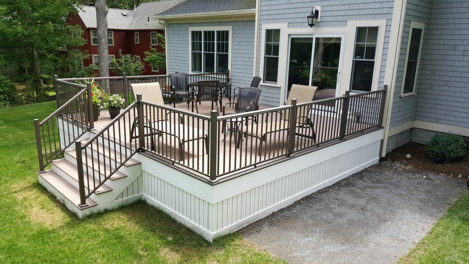 3) New Deck: Wolf PVC Decking- Weathered Ipe; RDI Avalon Railings ...