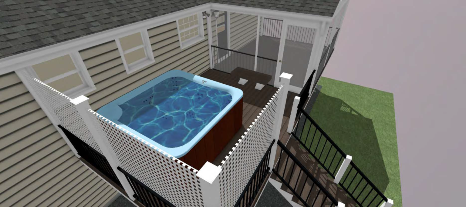 2a) 3D Rendering- Screened Porch w/ Deck